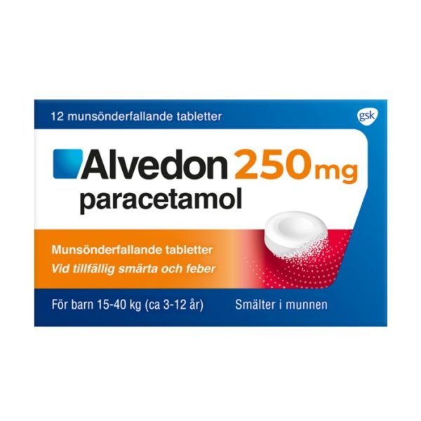 Alvedon, munsönderfallande tablett 250 mg 12 st (15-40 kg) 退烧药3-12岁 – 裹一裹
